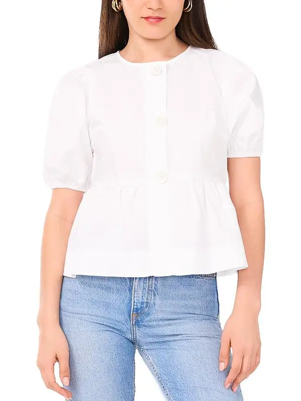1.State Pintuck Bodice Peplum Top - Ultra White