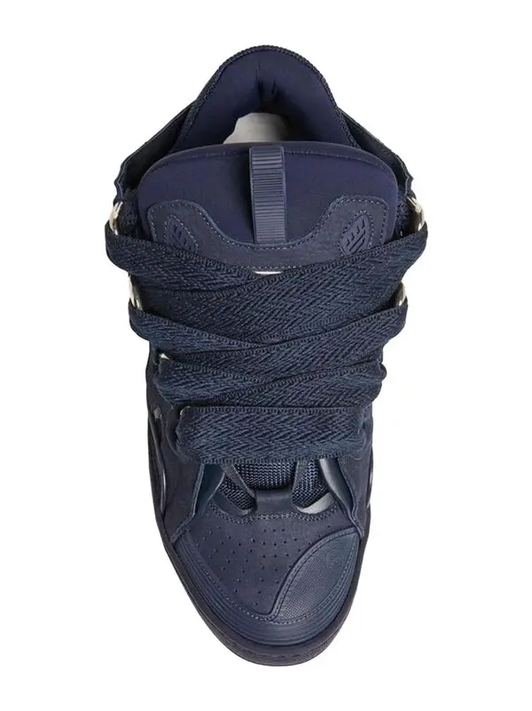 LANVIN Curb Leather Low-top Sneakers - Navy Blue