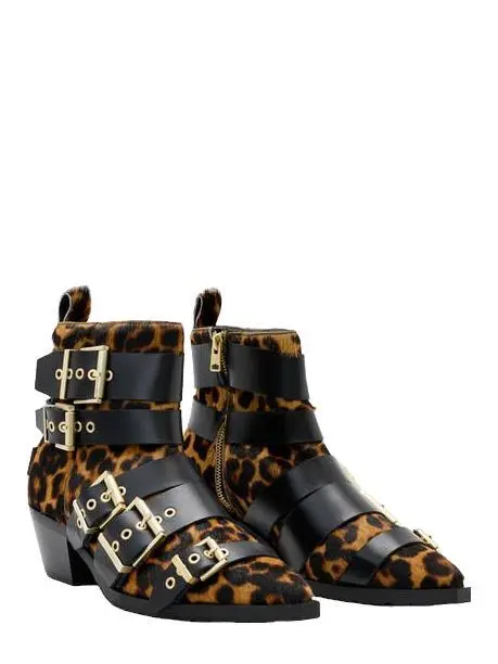 ALLSAINTS Jane Buckle Bootie - Leopard Brown/ Black Calf Hair
