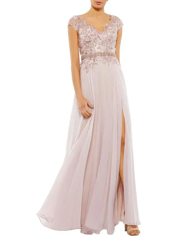 Mac Duggal Embellished Bodice Chiffon Gown - Rose