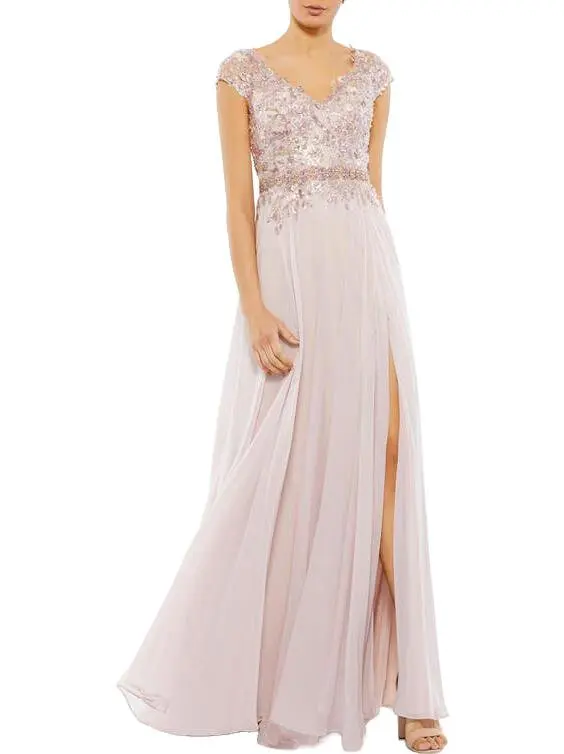 Mac Duggal Embellished Bodice Chiffon Gown - Rose