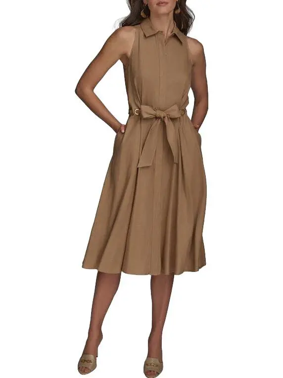 Donna Karan New York Sleeveless Linen-blend Shirtdress - Fawn