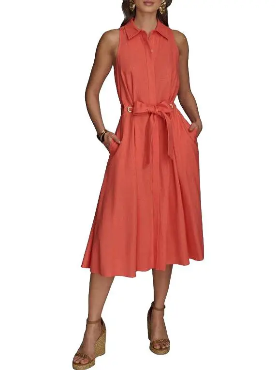 Donna Karan New York Sleeveless Linen-blend Shirtdress - Spring Mel