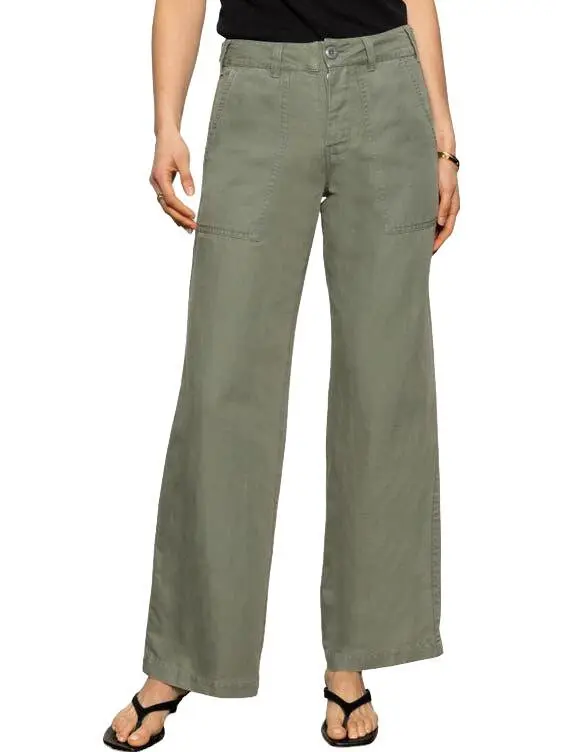 Sanctuary Wide Leg Linen-blend Pants - Dark Spruc
