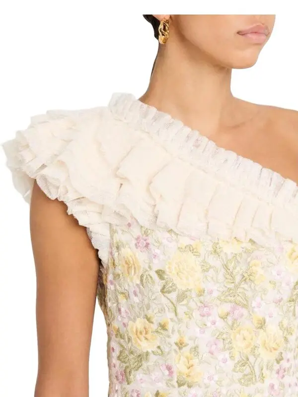 NEEDLE & THREAD Florine One-shoulder Tulle Gown - Cream