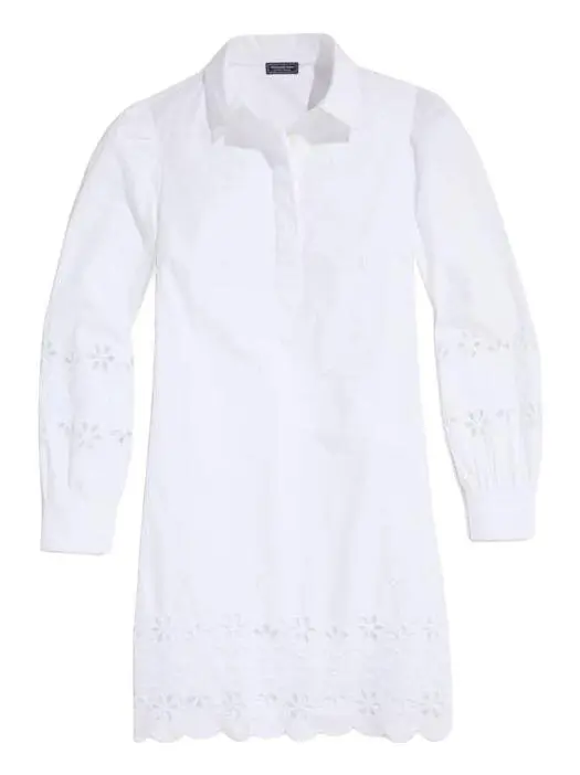 Vineyard Vines Eyelet Long Sleeve Stretch Cotton Popover Shirt Dress - White Cap