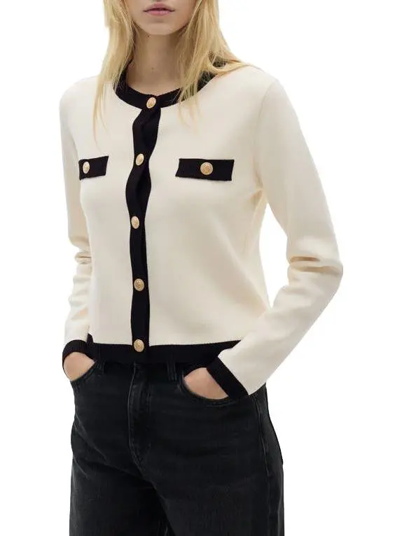 Mango Trimmed Sweater Jacket - Ecru