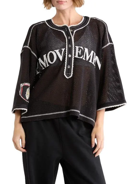 Free People Camp Out Embroidered Top - Black