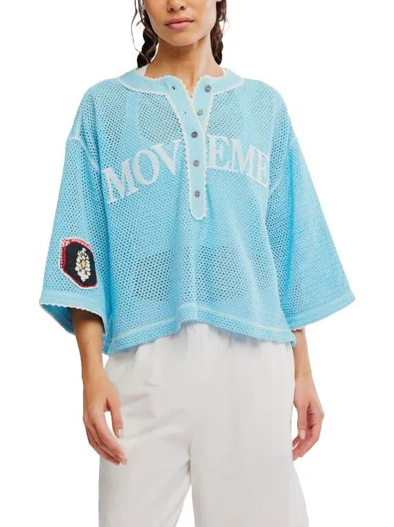 Free People Camp Out Embroidered Top - Bright Blue