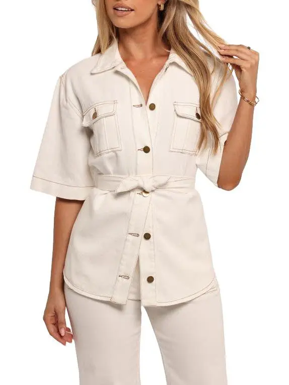 PETAL & PUP Lepal Belted Denim Shirt - White