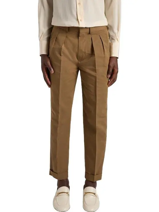 TOM FORD Fluid Double Pleat Cotton & Silk Poplin Pants - Chestnut