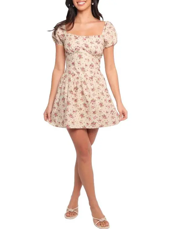 PETAL & PUP Isobelle Floral Mini Dress - Beige/ Red Floral