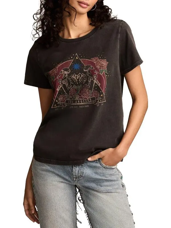Lucky Brand Singing Skeletons Studded Graphic T-shirt - Jet Black