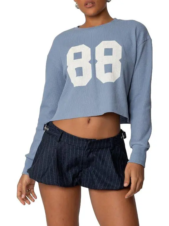 EDIKTED 88 Long Sleeve Crop Knit Top - Blue