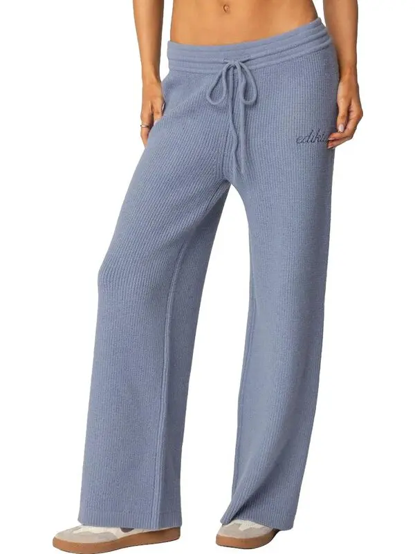 EDIKTED Kris Ribbed Wide Leg Sweatpants - Blue