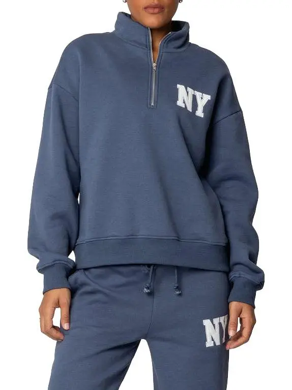 EDIKTED Ny Quarter Zip Sweatshirt - Blue