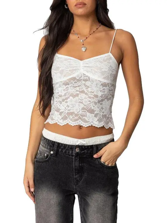EDIKTED Rut Floral Lace Tank Top - White