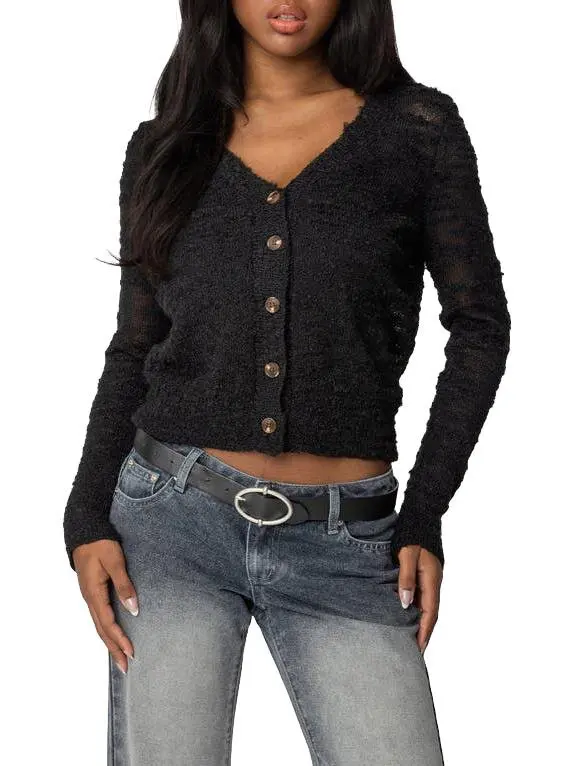 EDIKTED Georgie Textured Cropped Cardigan - Black