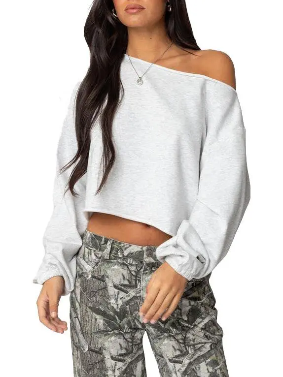 EDIKTED Avenline One-shoulder Sweatshirt - Gray-melange