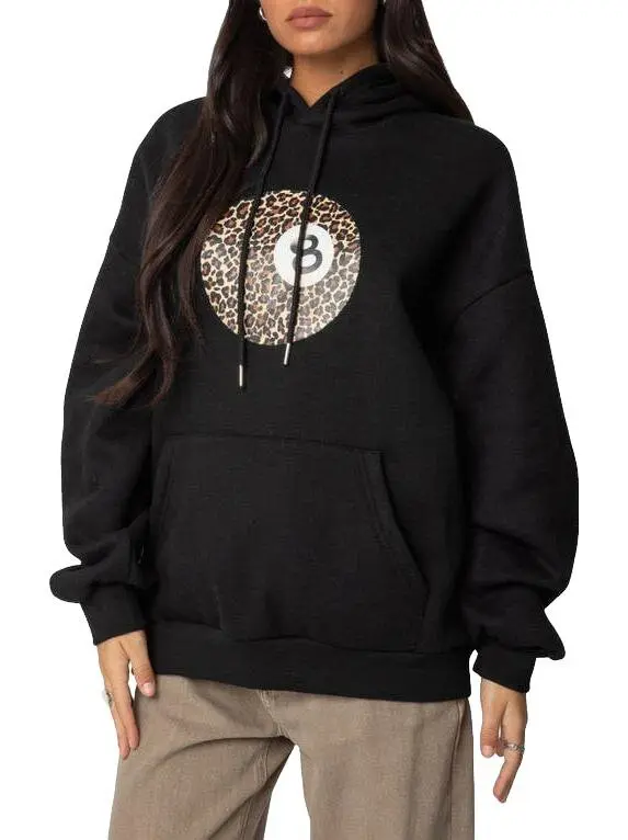 EDIKTED Leopard Eight-ball Graphic Oversized Hoodie - Black