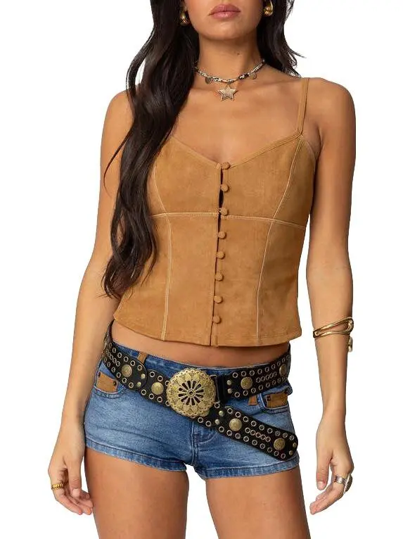 EDIKTED Tori Faux Suede Corset Top - Tan