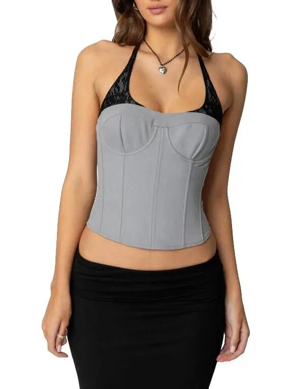 EDIKTED Jara Layered Lace Halter Corset - Gray