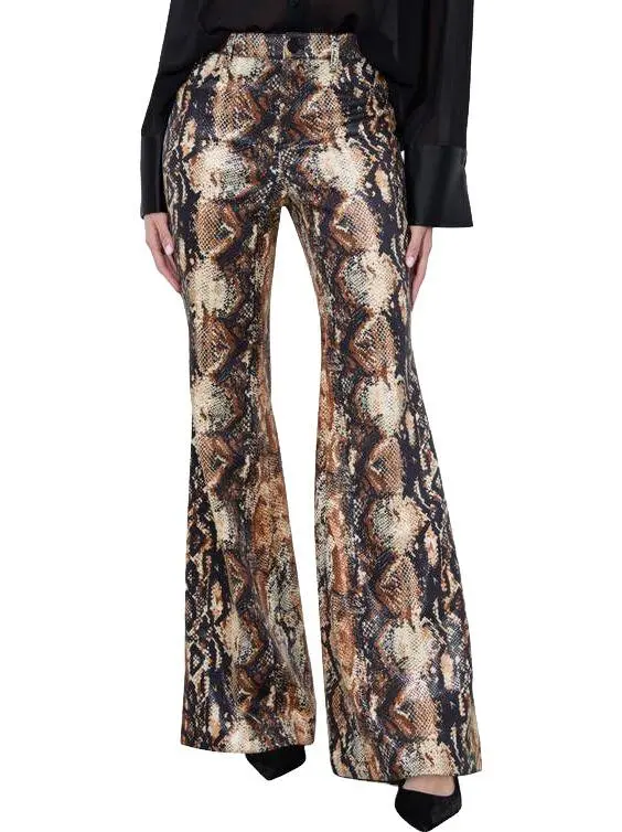Alice + Olivia Cristena Snake Print Faux Leather Flare Pants - Camel/black Snake