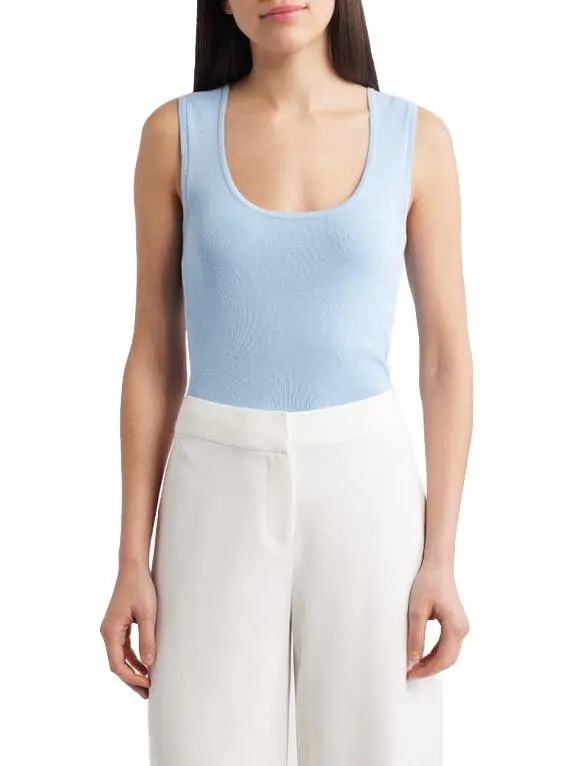 TAHARI ASL Scoop Neck Ribbed Tank - Ice Blue