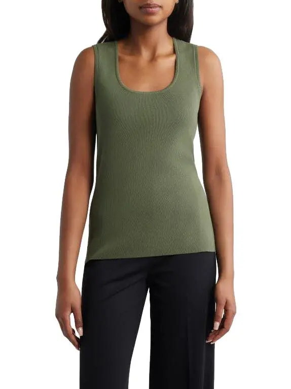 TAHARI ASL Scoop Neck Ribbed Tank - Martini Olive