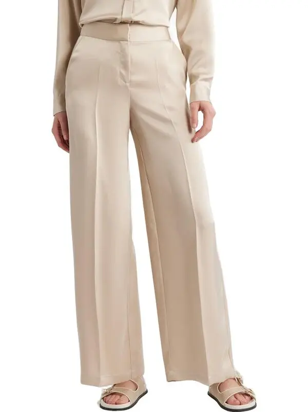 TAHARI ASL Wide Leg Satin Pants - Sand