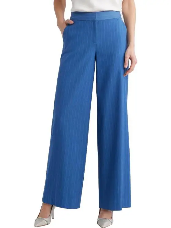 TAHARI ASL Pinstripe Wide Leg Pants - Indigo