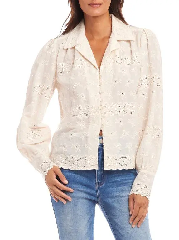 Karen Kane Eyelet Embroidery Button-up Shirt - Cream