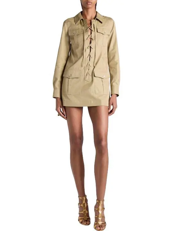 TOM FORD Long Sleeve Cotton & Silk Twill Utility Shirt Dress - Fg710 Pale Sage