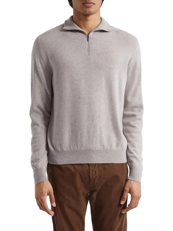 Massimo Alba Half Zip Cashmere Pullover - Tortora