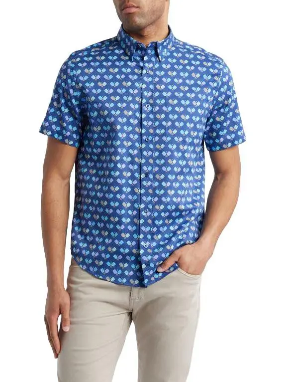 Johnston & Murphy Pickleball Print Short Sleeve Button-up Shirt - Navy Multi