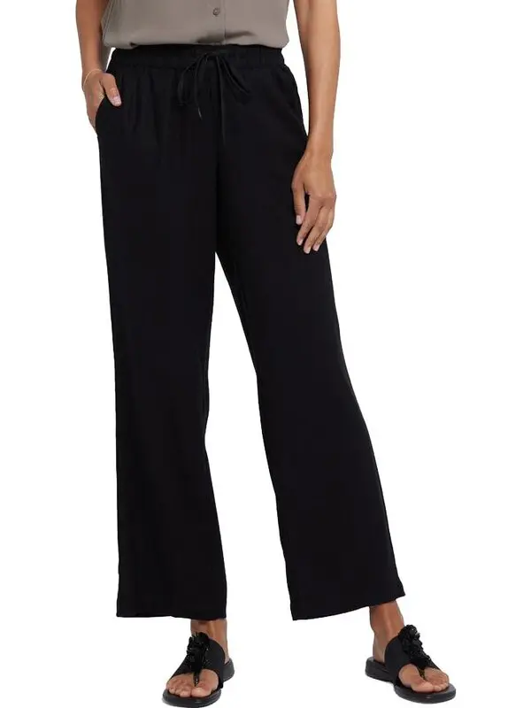 NYDJ Relaxed Tie Waist Linen Blend Pants - Black