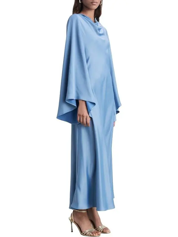 Mango Cowl Neck Long Sleeve Satin Maxi Dress - Blue