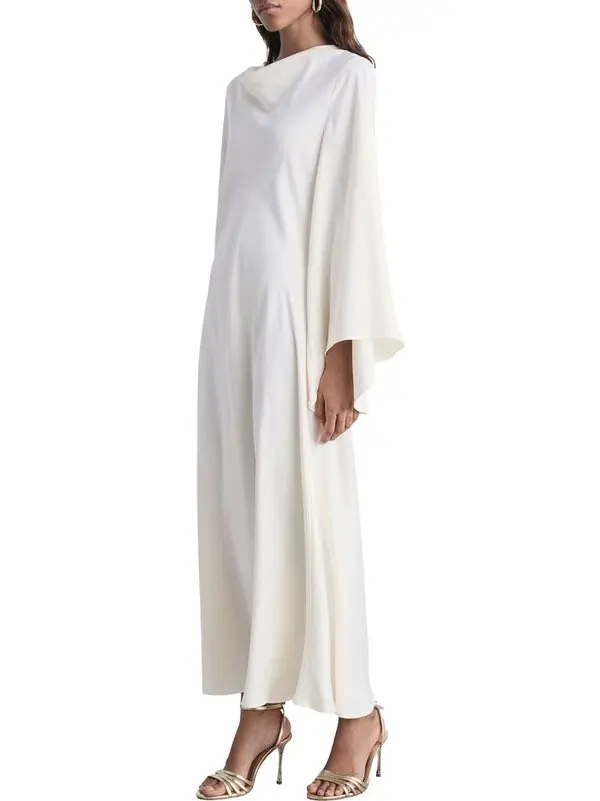 Mango Cowl Neck Long Sleeve Satin Maxi Dress - Off White