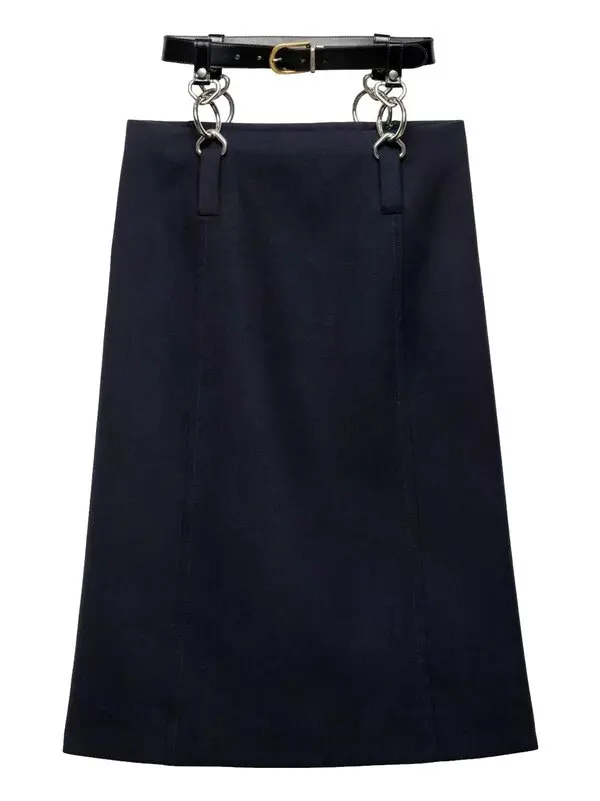 Prada Rush Stitch Belted Midi Skirt - Blue