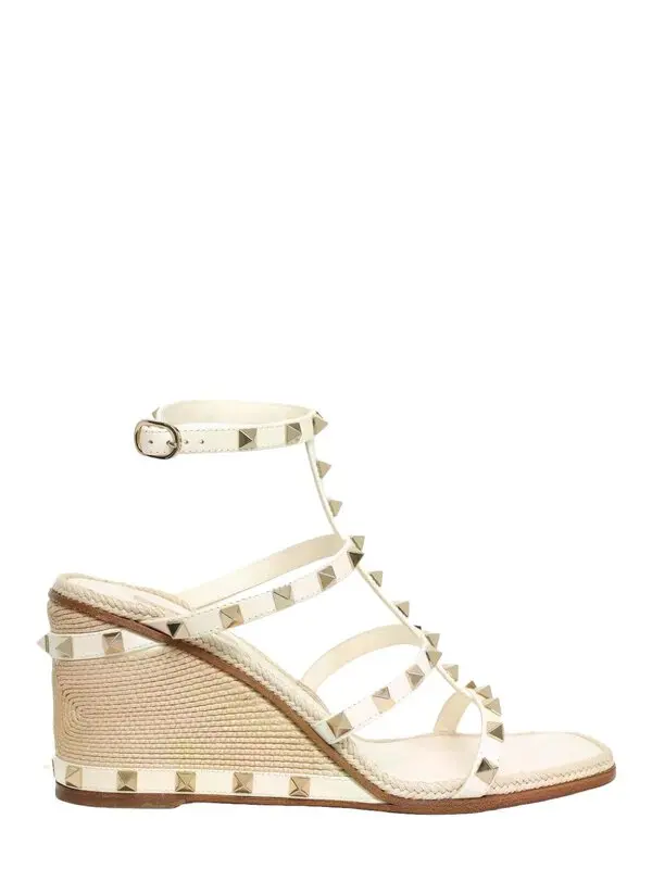 Valentino Garavani 80mm Rockstud Wedge Sandals - Neutrals