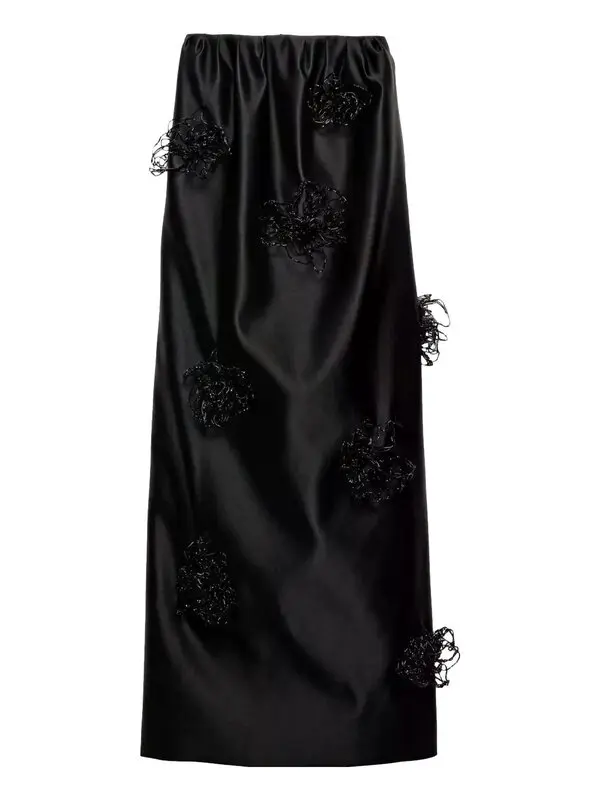 Prada Embroidered Satin Maxi Skirt - Black