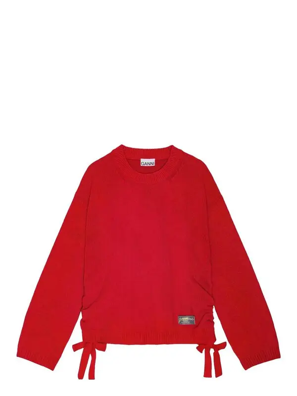 GANNI Drawstring-hem Pullover Sweater - Red