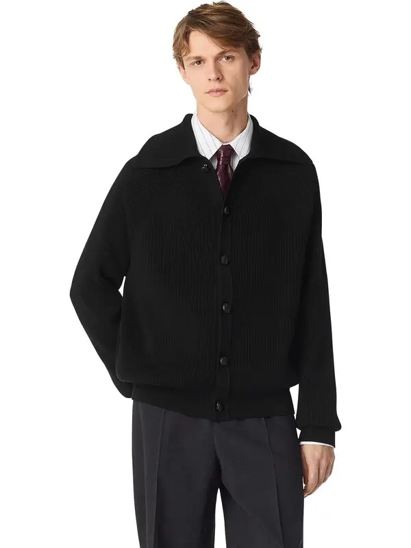 Bottega Veneta Cotton English Rib Cardigan - Black