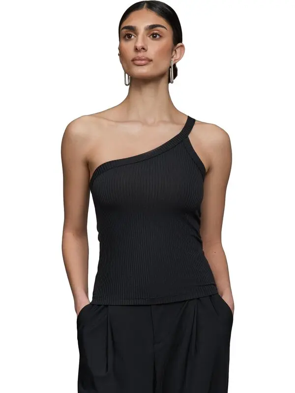 Carbon38 One Shoulder Ribbed Tank - Black