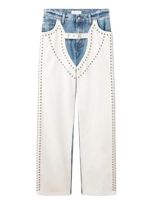 Stella McCartney Chaps Studded Straight-leg Jeans - Blue / Stripe / White / Yellow