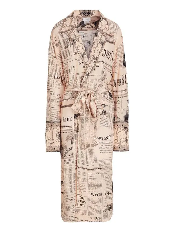Camilla Double-breasted Printed Silk Coat - Neutral