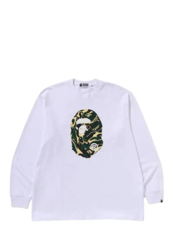 A BATHING APE Marbling Camo Ape Head Relaxed Fit Tee Shirt - White