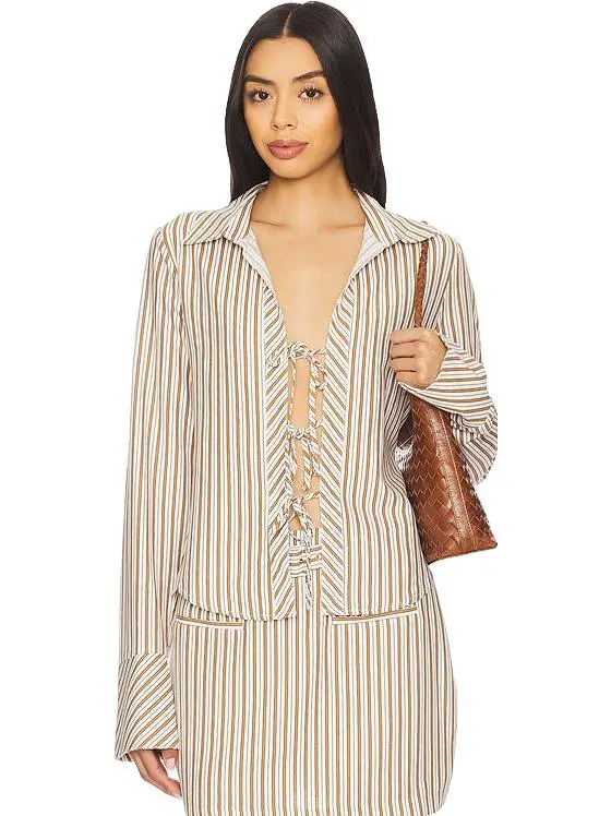 Minkpink Artemis Tie Shirt - Tan Stripe