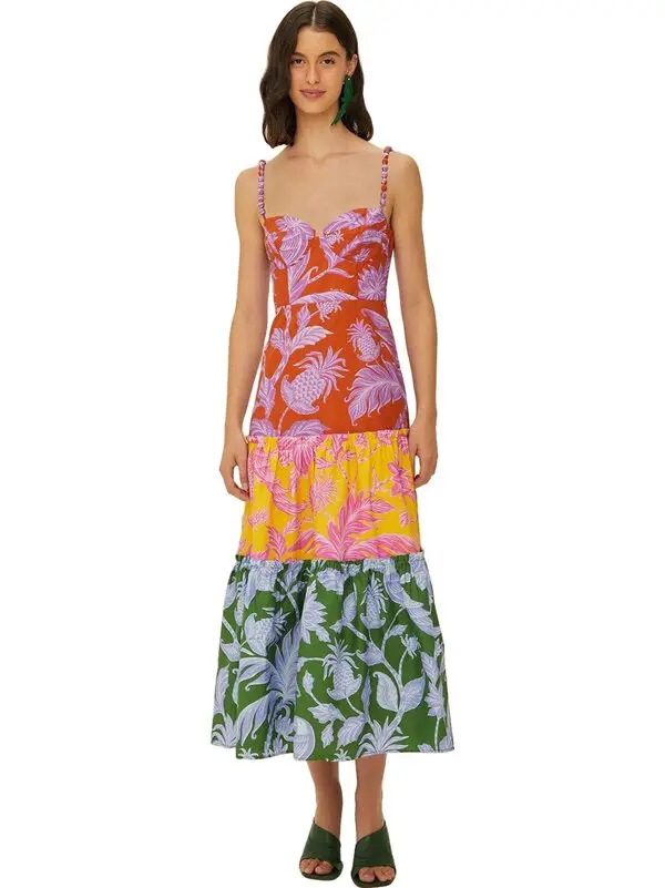 Farm Rio Mixed Tropical Swing Sleeveless Midi Dress - Tropical Swing Mix