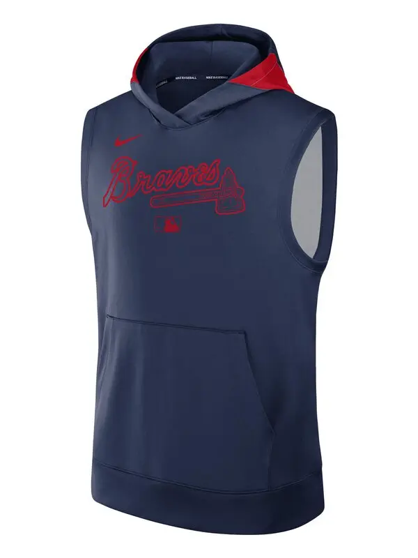 Nike Atlanta Braves Authentic Collection Dri-fit Mlb Sleeveless Pullover Hoodie - Blue